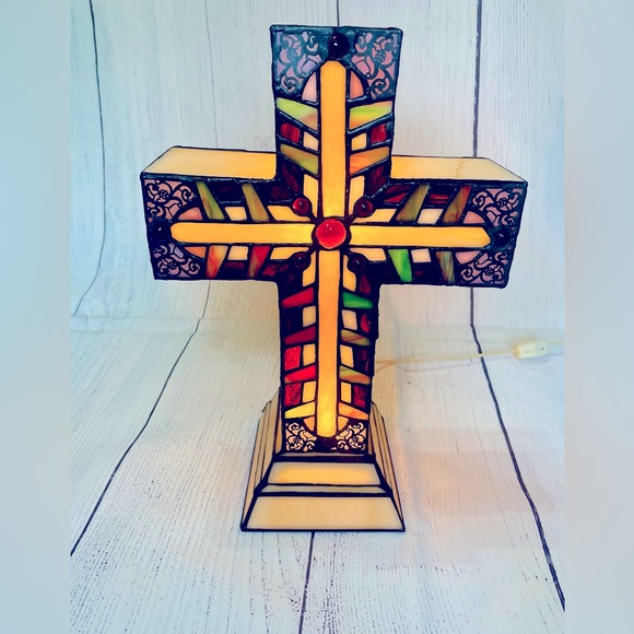 Ting Shen | Art | Vintage Tiffany Style Stained Glass Cross Lamp | Poshmark